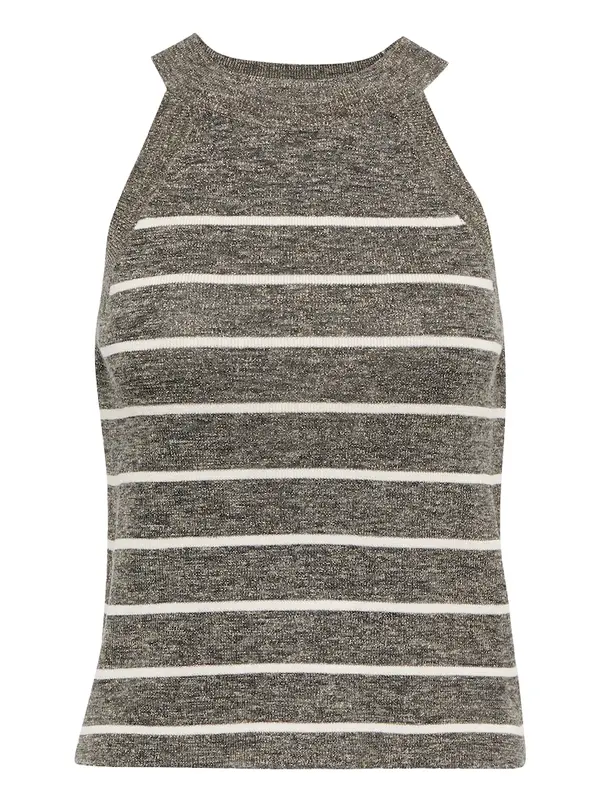 Brunello Cucinelli Striped Linen Blend Tank Top - Grey