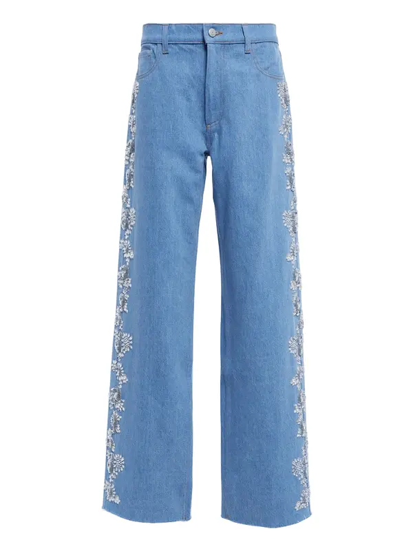 Magda Butrym Embroidered Wide-leg Jeans - Blue