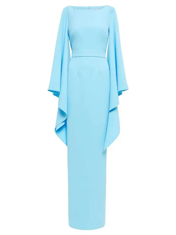 Safiyaa Boat Neck Flared Maxi Dress - Blue