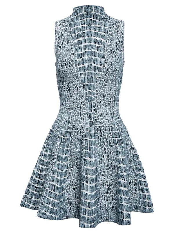 Alaïa Jacquard Mini Dress - Blue
