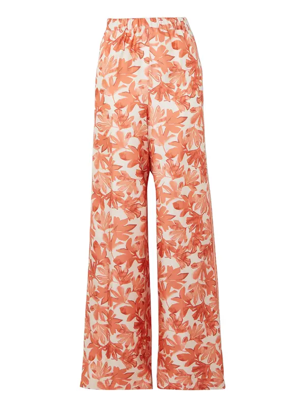 Max Mara Floral-print Silk Wide-leg Pants - Orange
