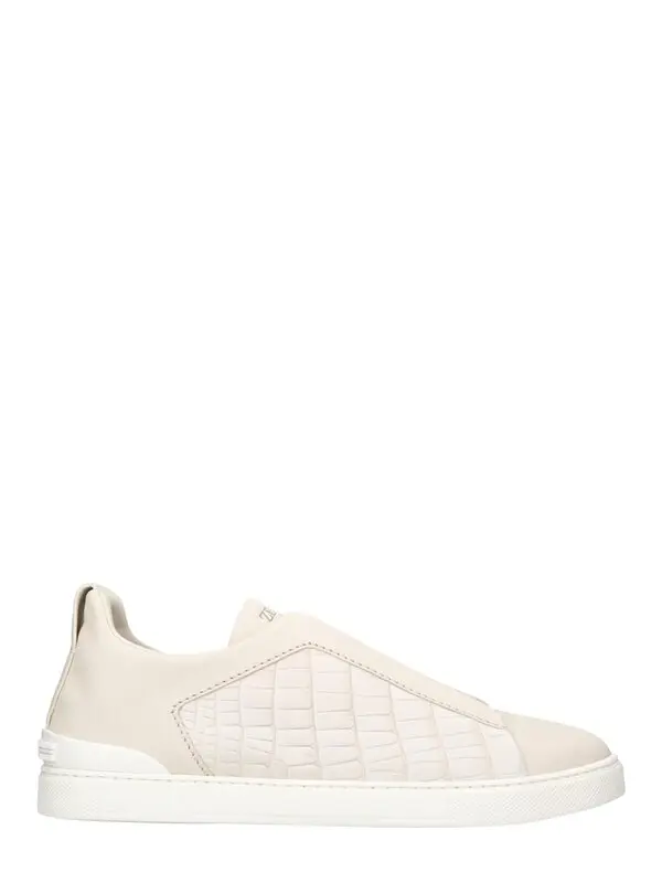 Zegna Crocodile Leather Triple Stitch Sneakers - White