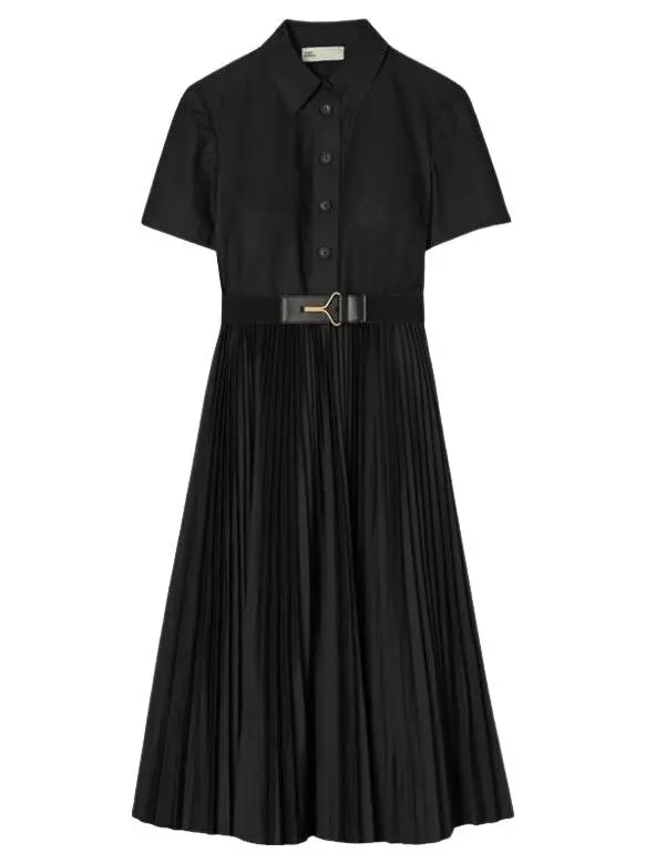 Tory Burch Poplin Pleated Shirt Dress - Black