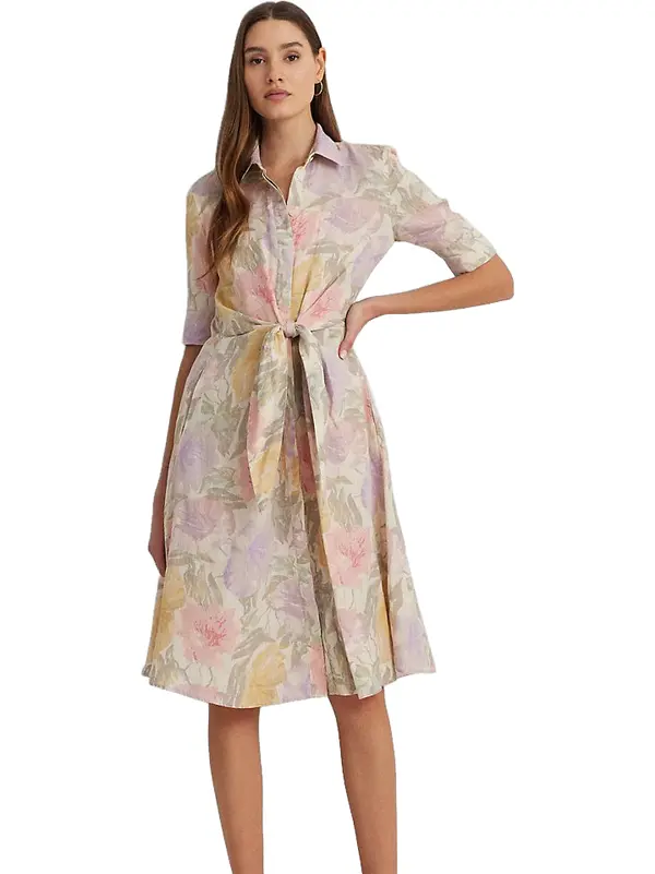 Ralph Lauren Floral Linen Shirtdress - Cream Multi