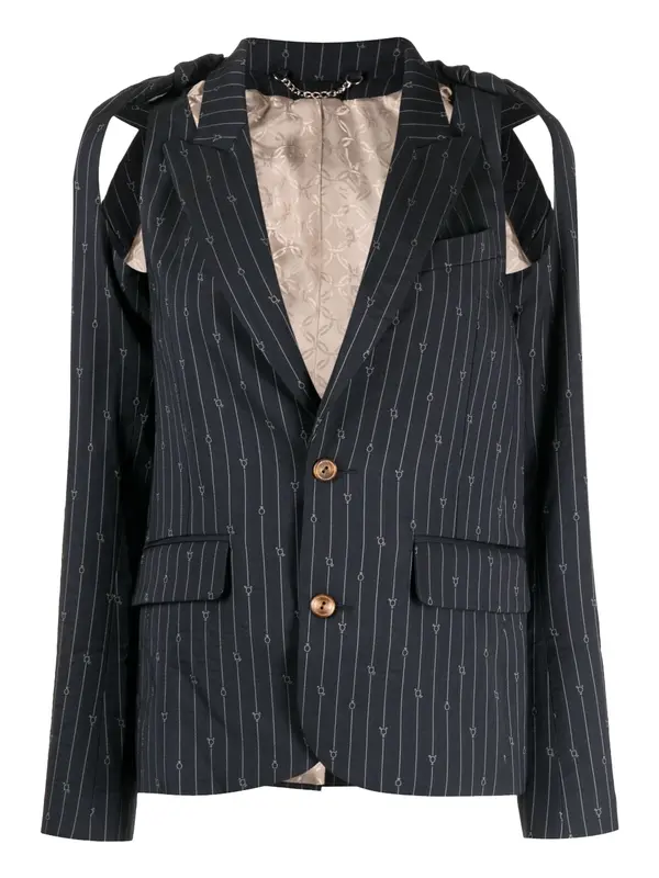 CHARLES JEFFREY Pinstripe Cut-out Blazer - Blue