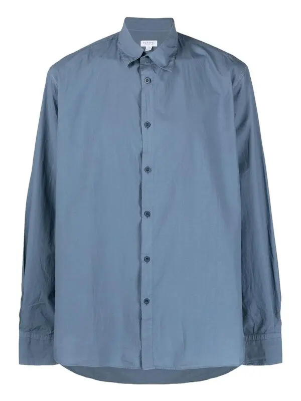 Sunspel Plain Cotton Shirt - Blue