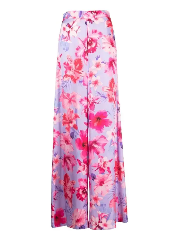 Pinko Floral-print High-waisted Palazzo Pants - Purple