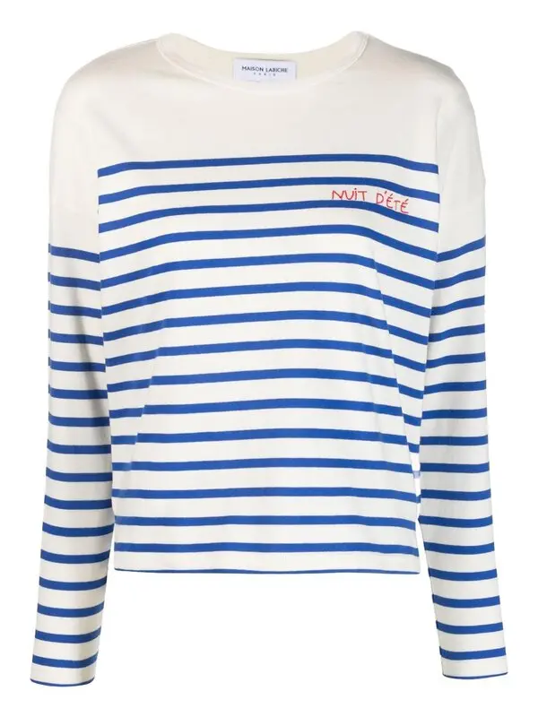Maison Labiche Stripe-print Organic Cotton Jumper - White