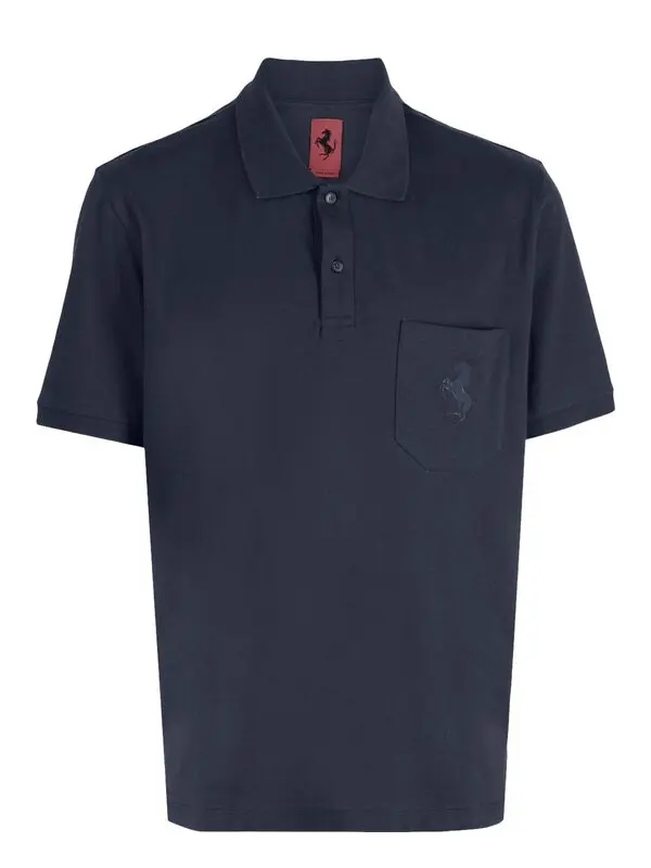 FERRARI Logo-patch Short-sleeved Polo Shirt - Blue