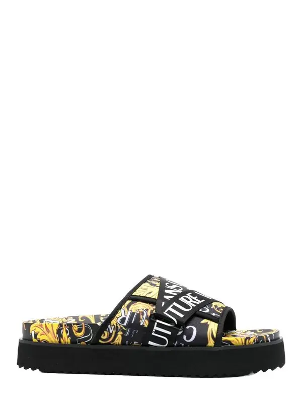Versace Barocco Logo-print Slides - Black