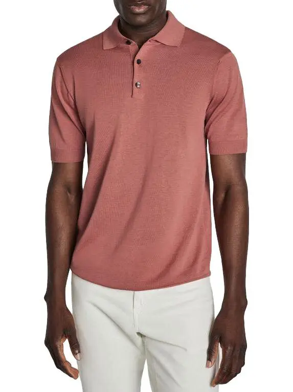 JACK VICTOR Tupper Organic Cotton & Silk Polo - Dark Coral