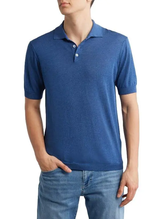 JACK VICTOR Tupper Organic Cotton & Silk Polo - Denim