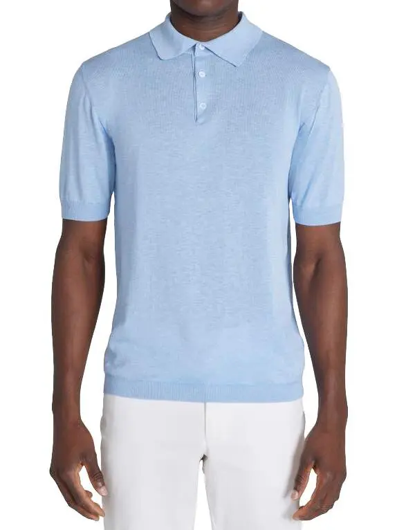 JACK VICTOR Tupper Organic Cotton & Silk Polo - Light Blue