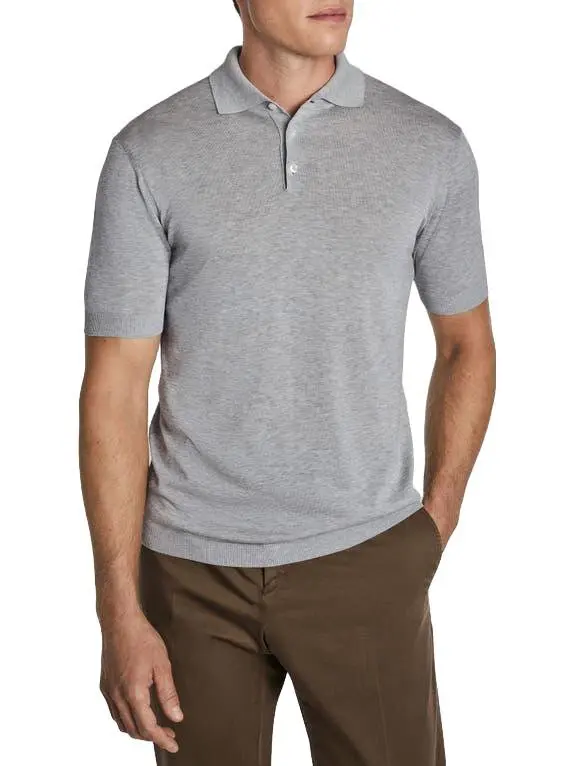 JACK VICTOR Tupper Organic Cotton & Silk Polo - Light Grey