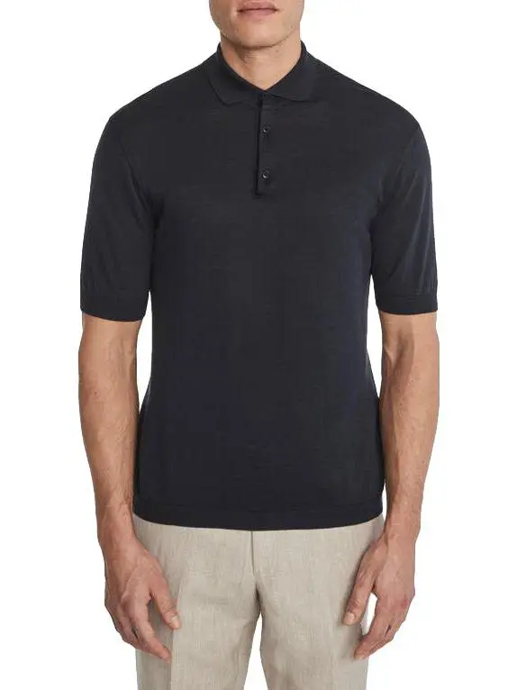 JACK VICTOR Tupper Organic Cotton & Silk Polo - Midnight