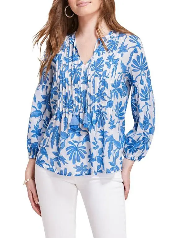 Vineyard Vines Floral Pintuck Popover Blouse - Cay Floral-hull Blue