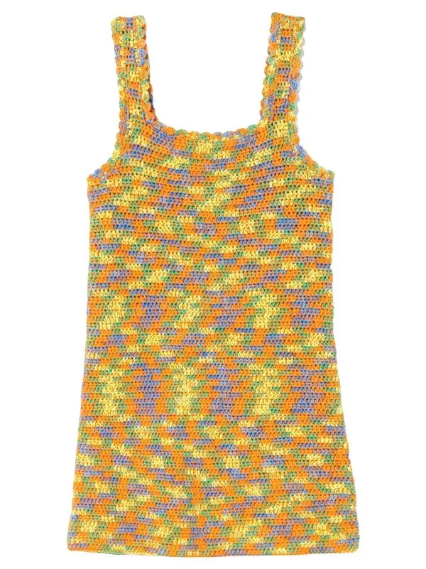 RE/DONE Crochet Knit Sleeveless Square Neck Mini Dress - Orange
