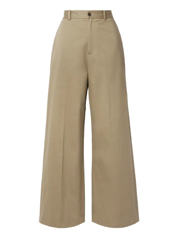 NILI LOTAN Johan Cotton-twill Wide-leg Pants - Neutrals
