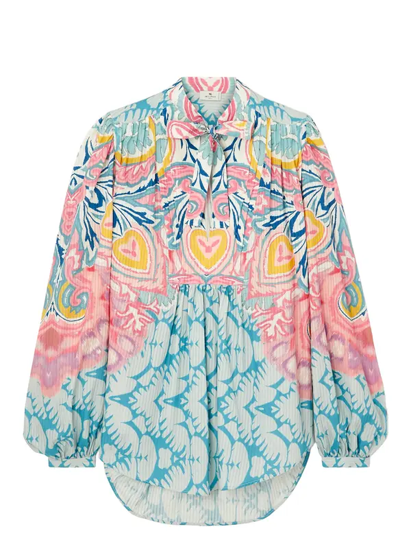 Etro Printed Cotton And Silk-blend Blouse - Blue