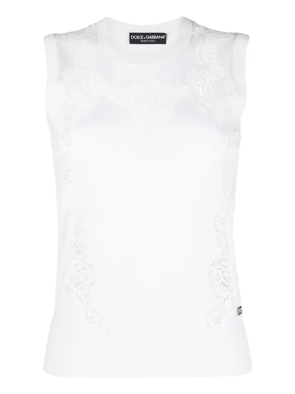 Dolce & Gabbana Lace-trim Knitted Top - White