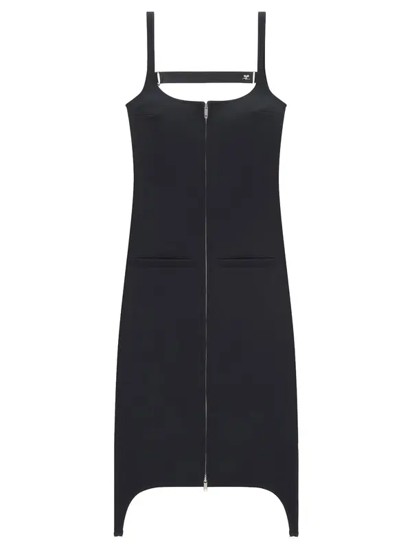 COURREGES Strap Bretelles Twill Long-dress - Black