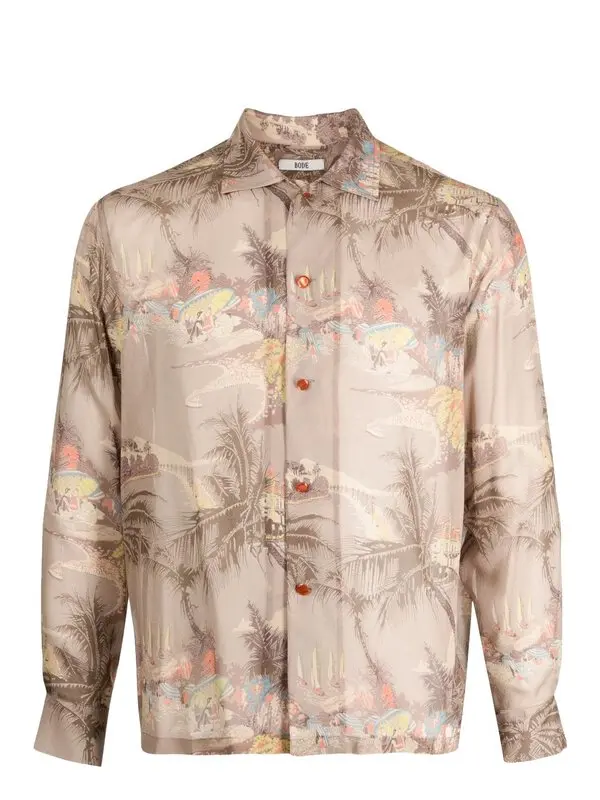 BODE Tropical-print Silk Shirt - Brown