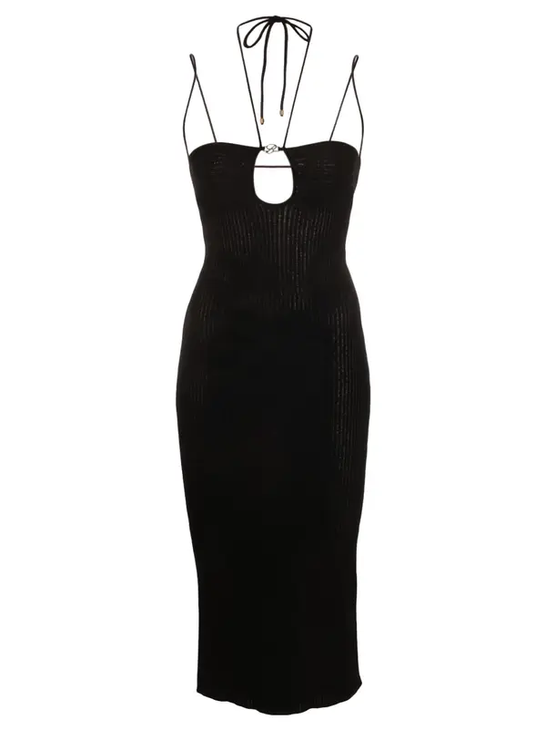 Blumarine Logo-plaque Ribbed Midi Dress - Black
