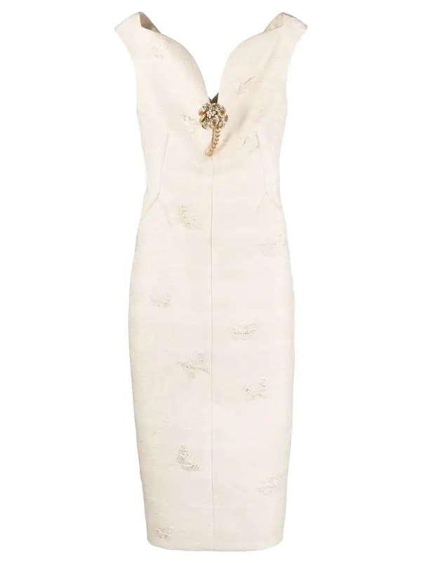Roberto Cavalli Jacquard-pattern Midi Dress - Neutrals