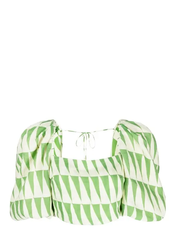 CALA DE LA CRUZ Sami Geometric-print Linen Top - Green