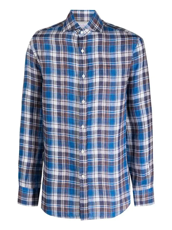 Brunello Cucinelli Check-pattern Linen Shirt - Blue