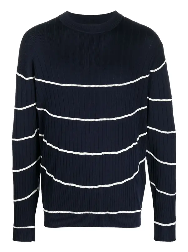 Giorgio Armani Striped Ribbed-knit Jumper - Blue