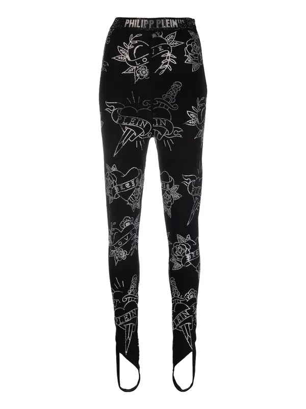 Philipp Plein Love-print Stirrup Leggings - Black