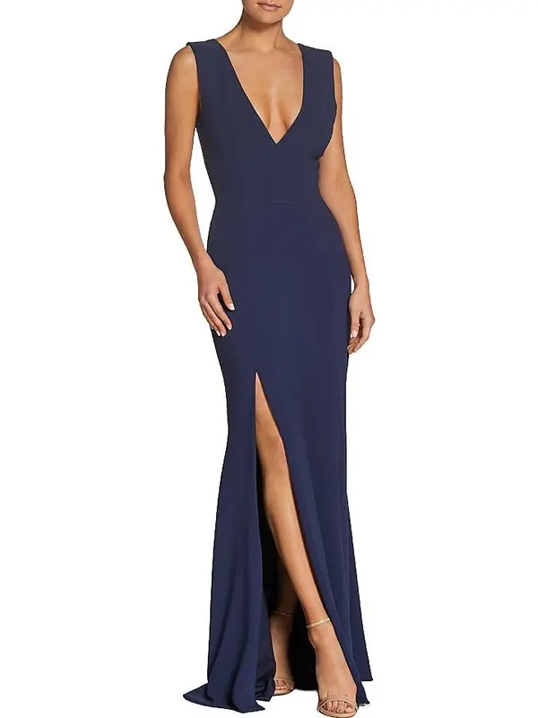 Dress The Population Sandra Plunging Gown - Midnight Blue