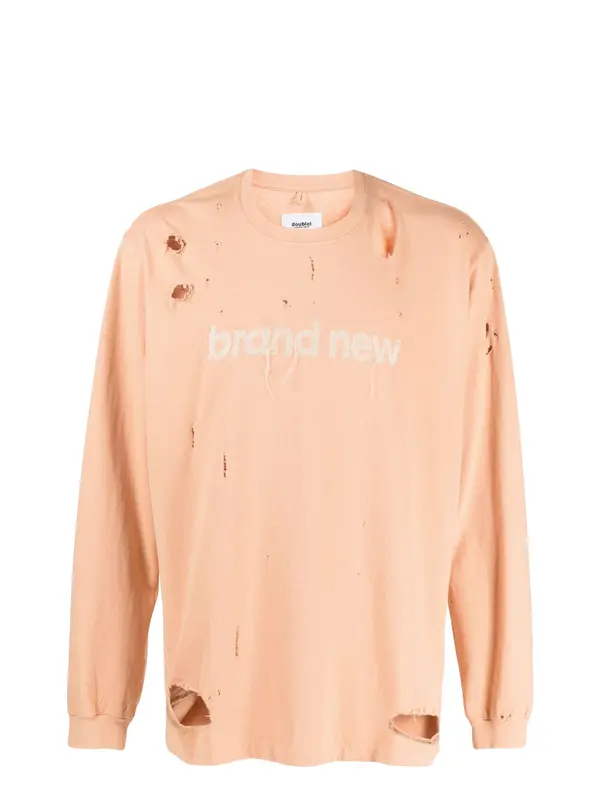 DOUBLET Logo-print Ripped Sweatshirt - Brown