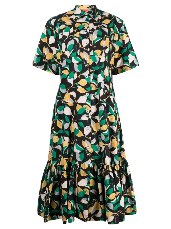 La DoubleJ Orchard-print Shirt Dress - Black