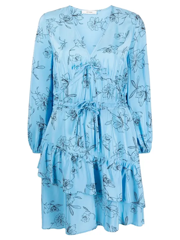 IVY OAK Floral-print Flared Mini Dress - Blue