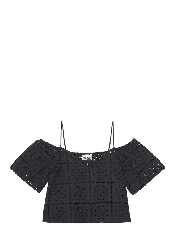 GANNI Broderie Anglaise Cropped Top - Black