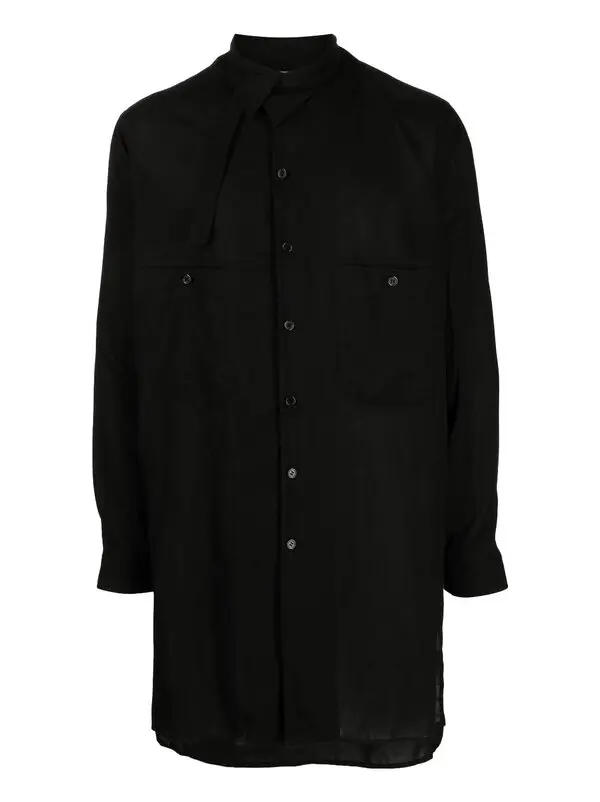 Yohji Yamamoto Asymmetric-collar Long-sleeve Shirt - Black