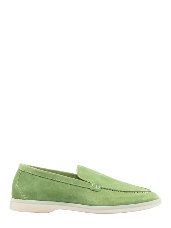 SCAROSSO Stitched-edge Suede Loafers - Green