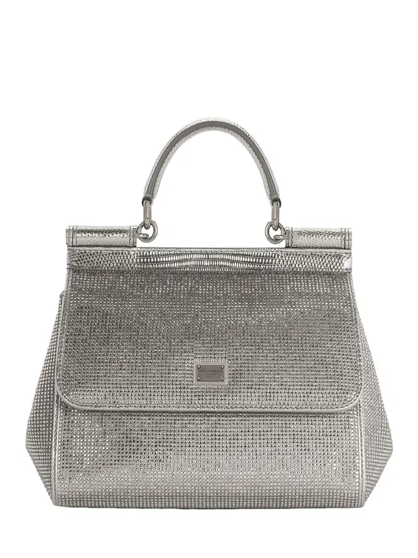 Dolce & Gabbana Sicily Satin Top Handle Bag - Silver