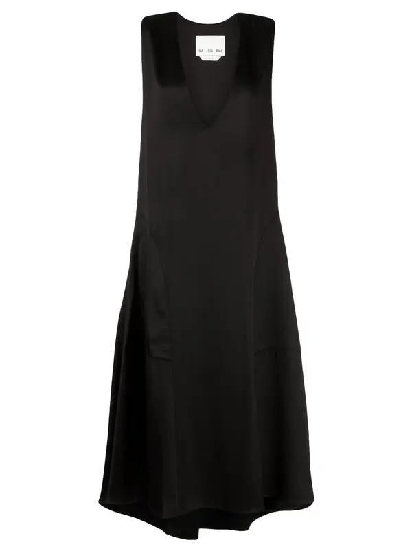SA SU PHI V-neck Satin Dress - Black