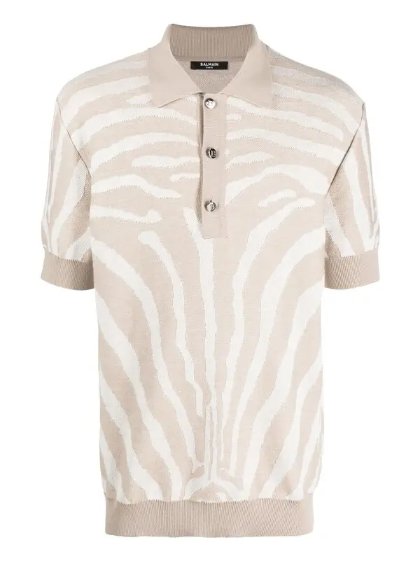 Balmain Zebra-jacquard Polo Shirt - Neutrals