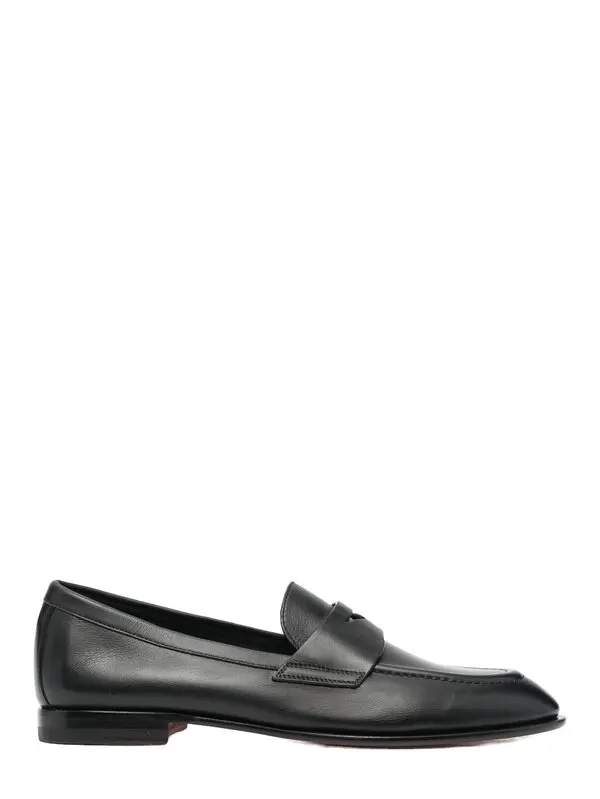 Santoni Penny Leather Loafers - Black