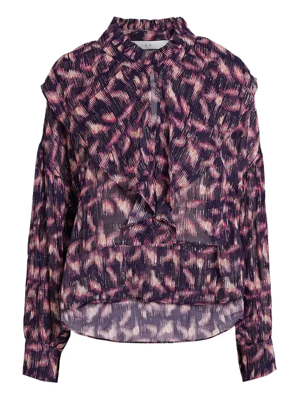 IRO PARIS Tchami Ruffled Printed Fil Coupé Georgette Blouse - Violet