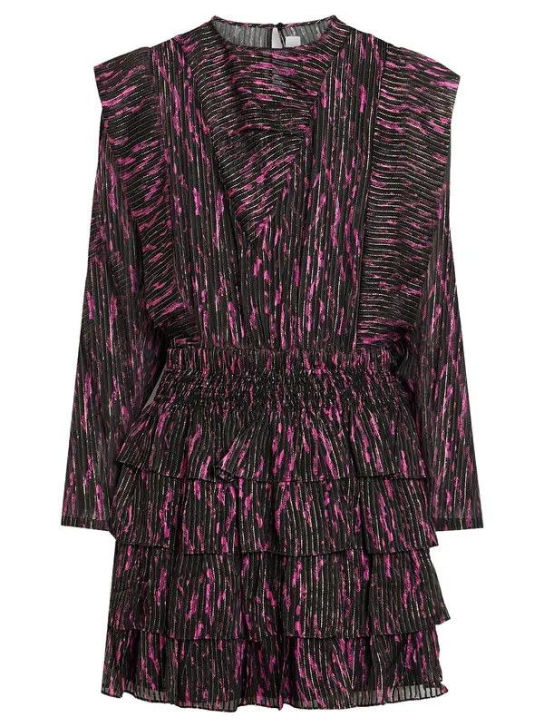 IRO PARIS Anael Tiered Printed Silk-blend Jacquard Mini Dress - Fuchsia