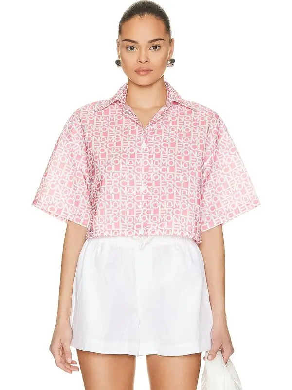 Moncler Cropped Logo Print Shirt - Pink