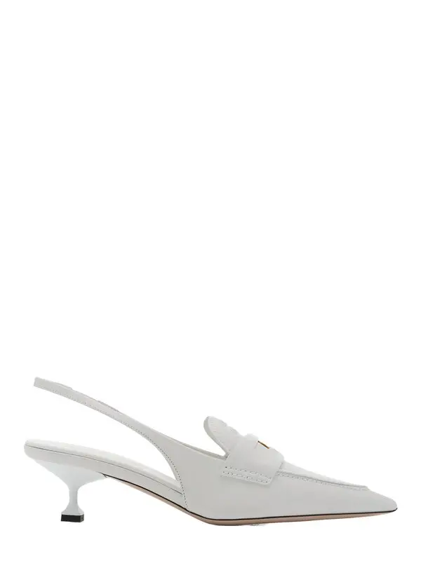 Miu Miu Slingback Leather Penny Loafers - White