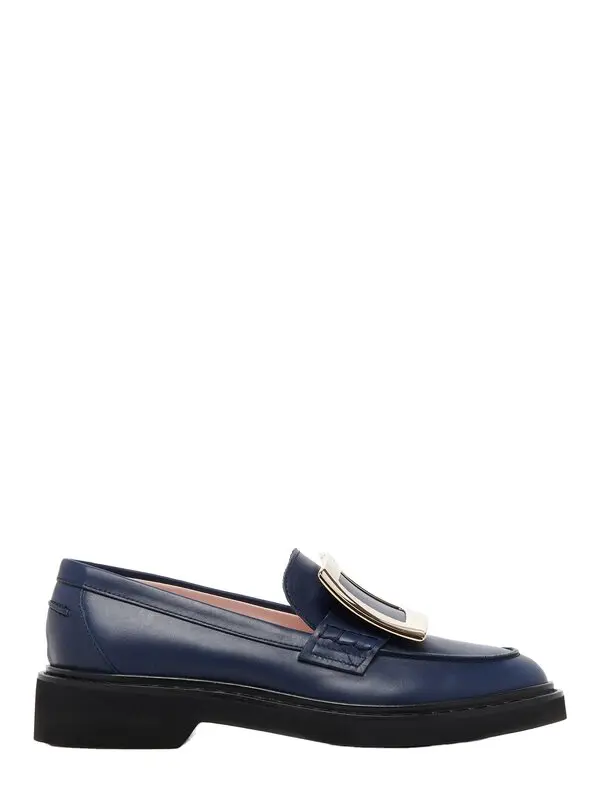 ROGER VIVIER Viv Rangers Buckle Leather Loafers - Navy