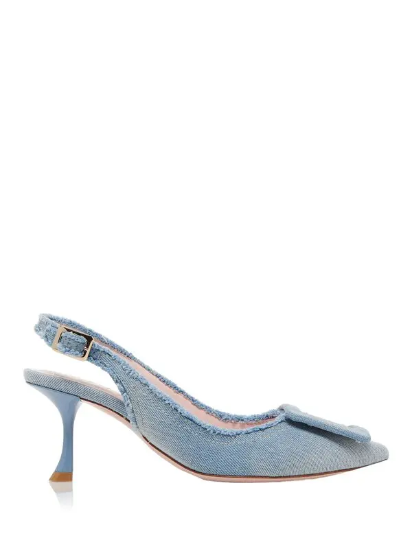 ROGER VIVIER Fringed Denim Slingback Pumps - Medium Wash