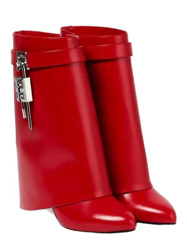 Givenchy Shark Lock Leather Ankle Boots - Red